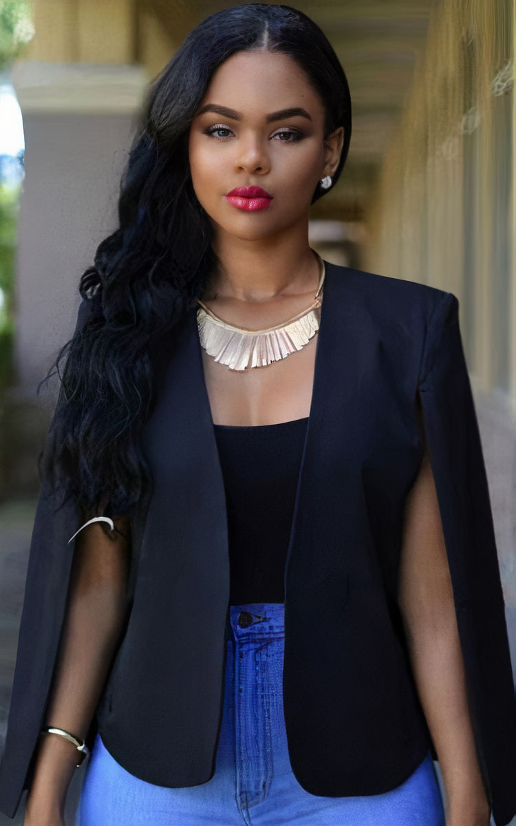 Corva Blazer with Cape Detail – Amawinc